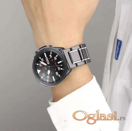 Crna keramička narukvica 22 mm sa srebrnim linijama za Huawei smart watch