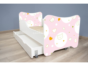 Dečiji krevet sa dušekom, letvicama i fiokom happy Kitty 140x70 cm