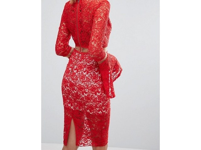 crvena luksuzna cipka midi haljina LOVE