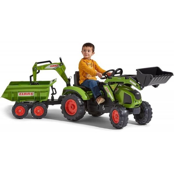 Traktor Claas sa utovarivačem, rovokopačem i prikolicom Falk 2070w