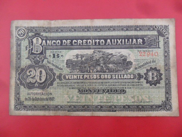 Urugvaj-Uruguay 20 Pesos 1887, P7665, eR