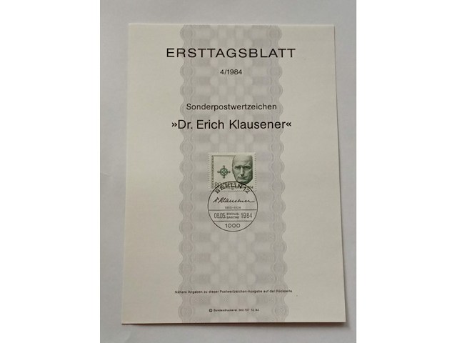 ETB Nemačka  - Dr. Erich Klausener - 1984.g