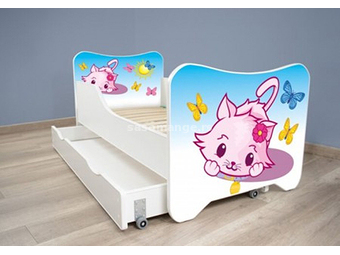 Dečiji krevet sa dušekom, letvicama i fiokom 160x80 cm Happy kitty Little kitty F