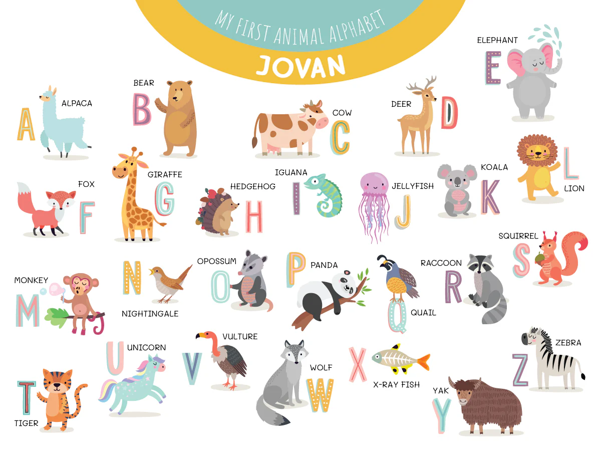 Podmetač My first animal alphabet sa personalizacijom