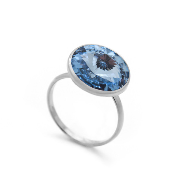 Ženski victoria cruz basic l aquamarine prsten sa swarovski plavim kristalom ( a2405-10a )