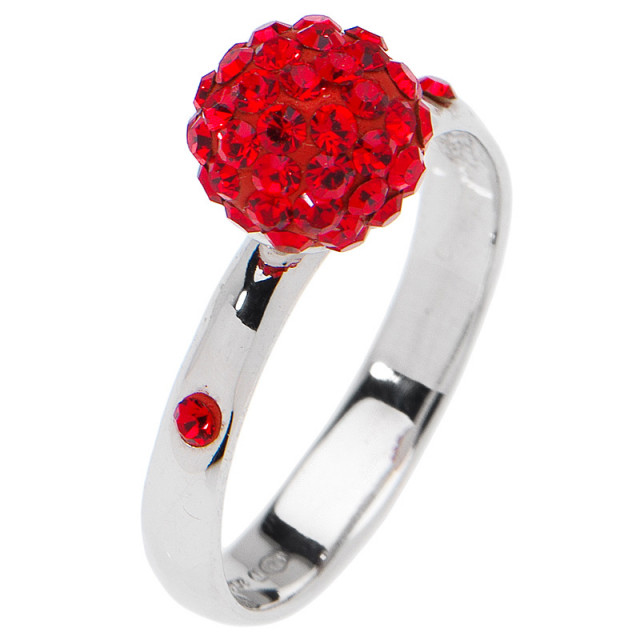 Amore baci kuglica srebrni prsten sa crvenim swarovski kristalom 53 mm ( rb004.12 )