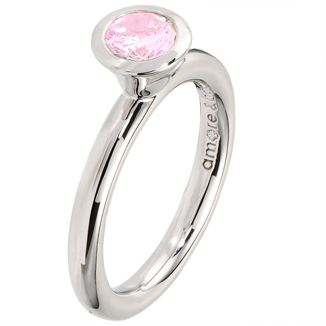 Amore baci srebrni prsten sa jednim okruglim rozim swarovski kristalom 54 mm ( rg104.14 )