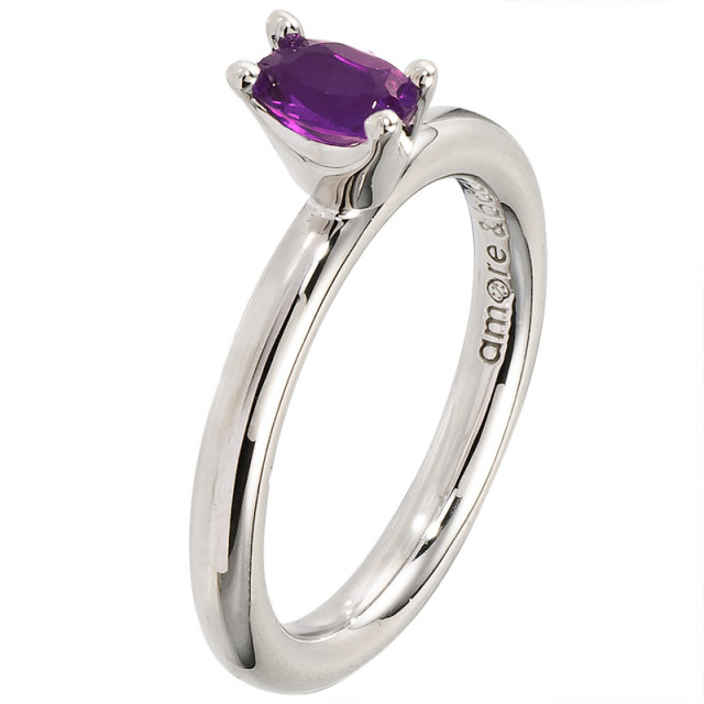 Amore baci srebrni prsten sa jednim ljubičastim swarovski kristalom 54 mm ( rg305.14 )