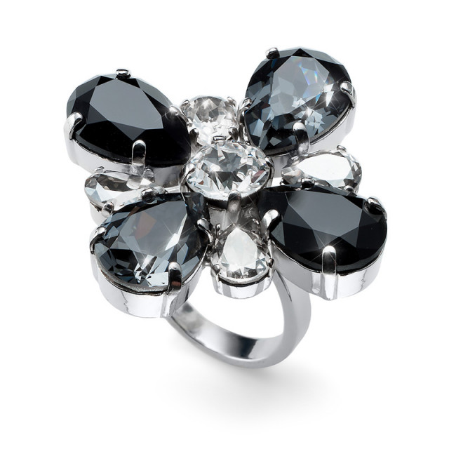 Ženski oliver weber jazzy black cvet prsten sa swarovski crnim kristalom 55 mm ( 41143.bla )