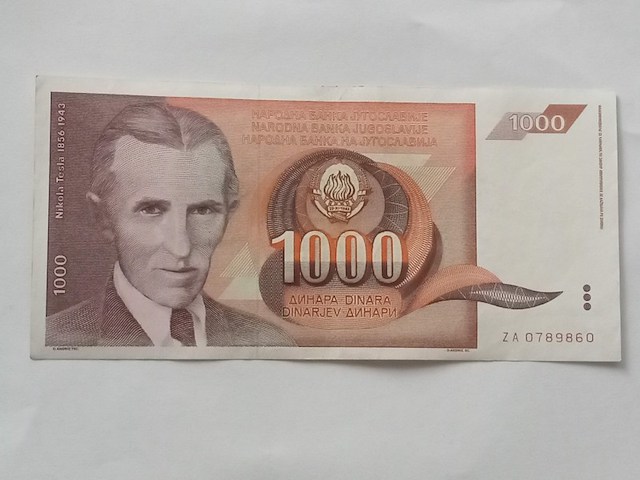 1000 Dinara 1990.g -SFRJ - Tesla - Zamenska - LEPA