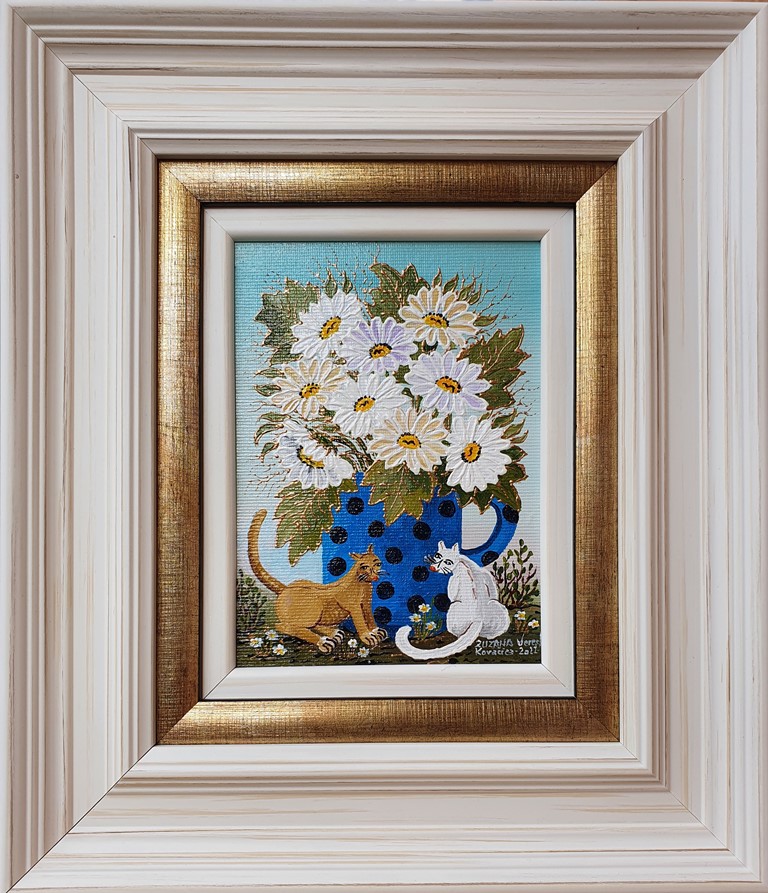 Ljubav i prijateljstvo, Zuzana Vereski, Naiva Kovačica, ulje na platnu kaširano lesonit, sa 28×24 cm, bez15×11 cm, sertifikat, 130 eura