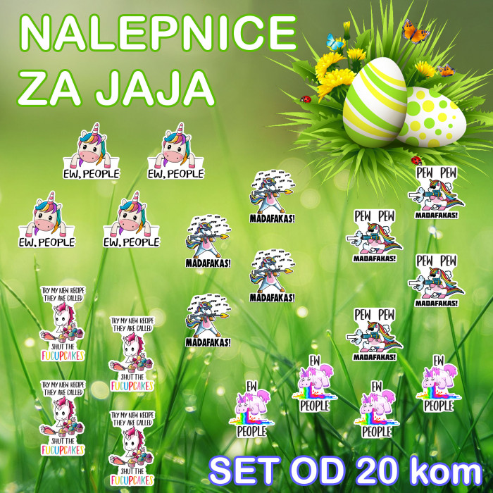 FUNNY UNICORN - JEDNOROG SET NALEPNICA ZA JAJA - 20KOM