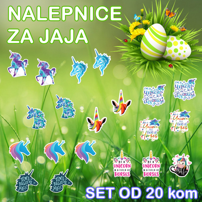 UNICORN - JEDNOROG SET NALEPNICA ZA JAJA - 20KOM