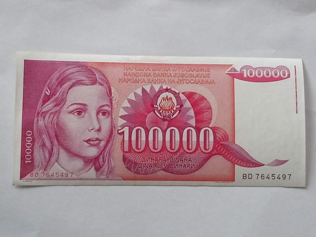 100 000 Dinara 1989.g - SFRJ - LEPA Novčanica -