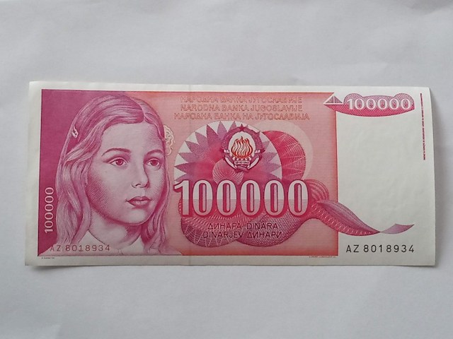 100 000 Dinara 1989.g - SFRJ - LEPA Novčanica -