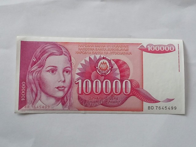 100 000 Dinara 1989.g - SFRJ - LEPA Novčanica -