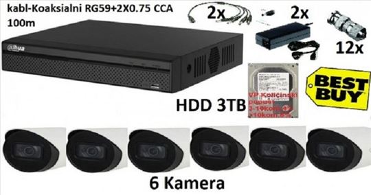 DAHUA-12 SET 6 KAMERE FULL HD 3TB HDD 100M RG59+2X