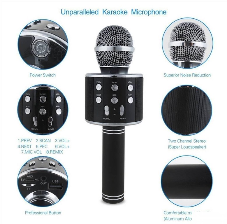 Bluetooth karaoke mikrofon crni 858