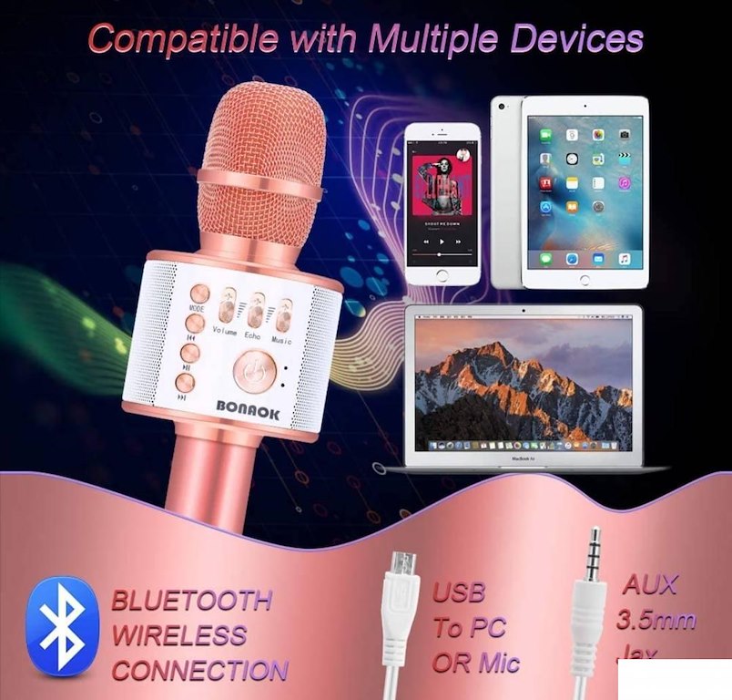Bluetooth karaoke mikrofon Q7 rozi