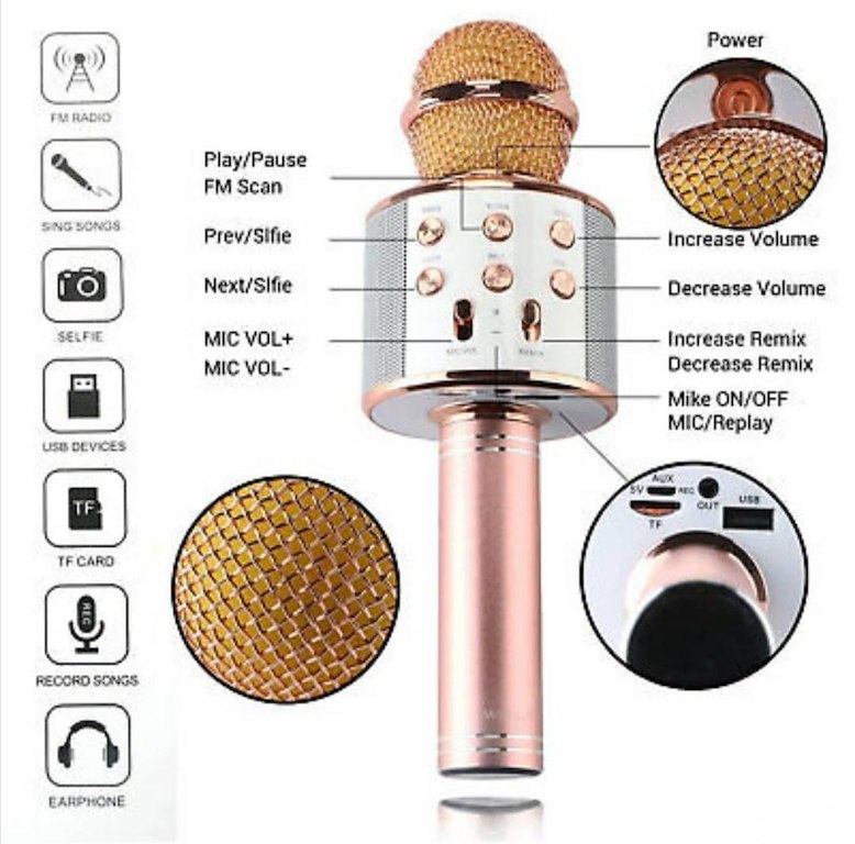 Bluetooth karaoke mikrofon rozi 858