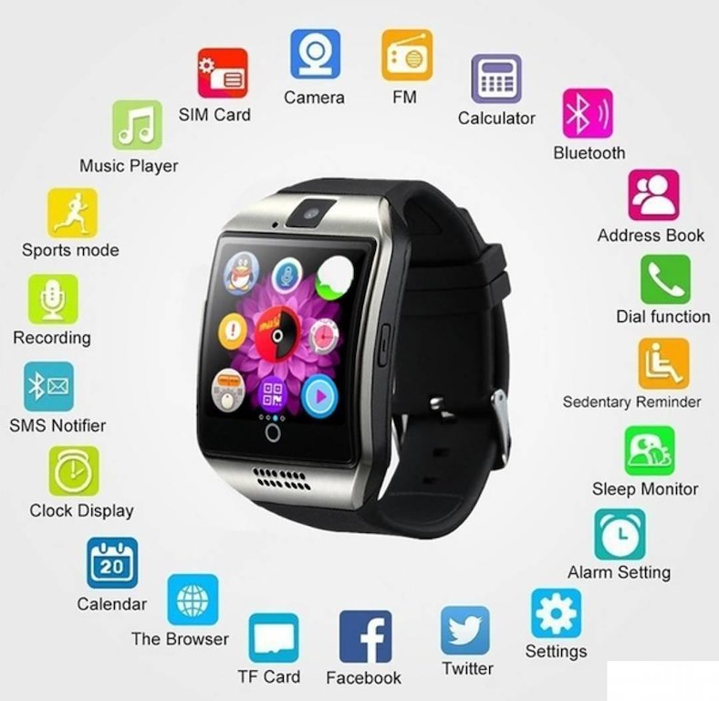 Pametni Sat Q18 smart watch CRNI Telefon Sim Kamera