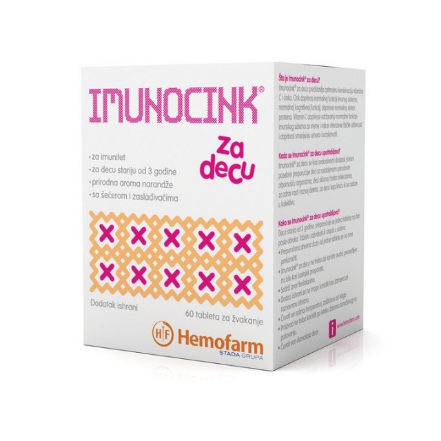 Imunocink Za Decu, 60 Tableta Za Žvakanje, 60Mg Vit. C + 5Mg Zn