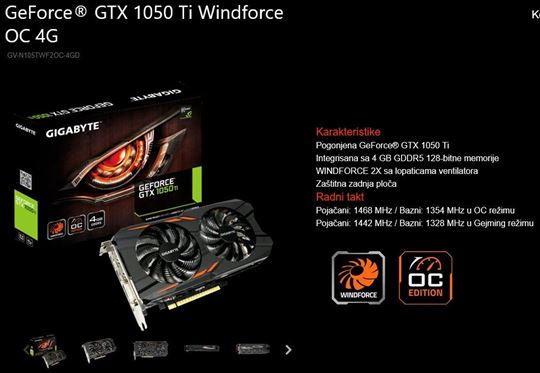 Gigabyte Nvidia GTX 1050Ti WindForce OC 4GB