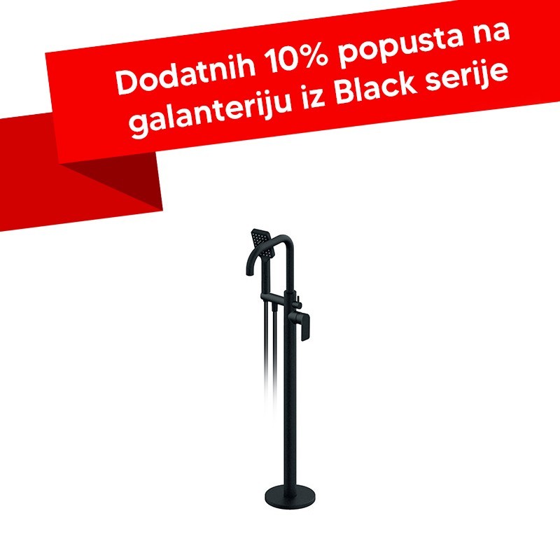 Baterija stubna za kadu sa ručnim tušem Rosan S2 BLACK 233109B