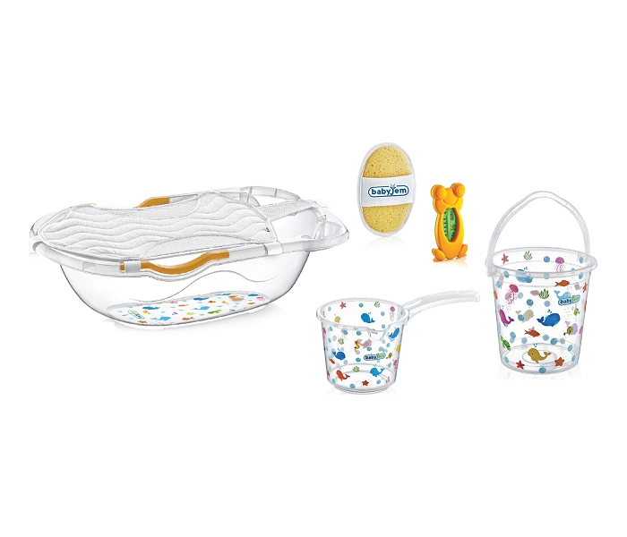 BABYJEM SET ZA KUPANJE 6 DELOVA WHITE (kadica, podloga,termometar, sundjer, bokal, kofica)