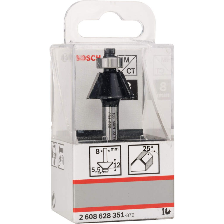 Bosch – Glodalo za skošavanje ivica 8 mm, D1 23,7 mm, B 5,5 mm, L 12 mm, G 54 mm, 25° – 2608628351