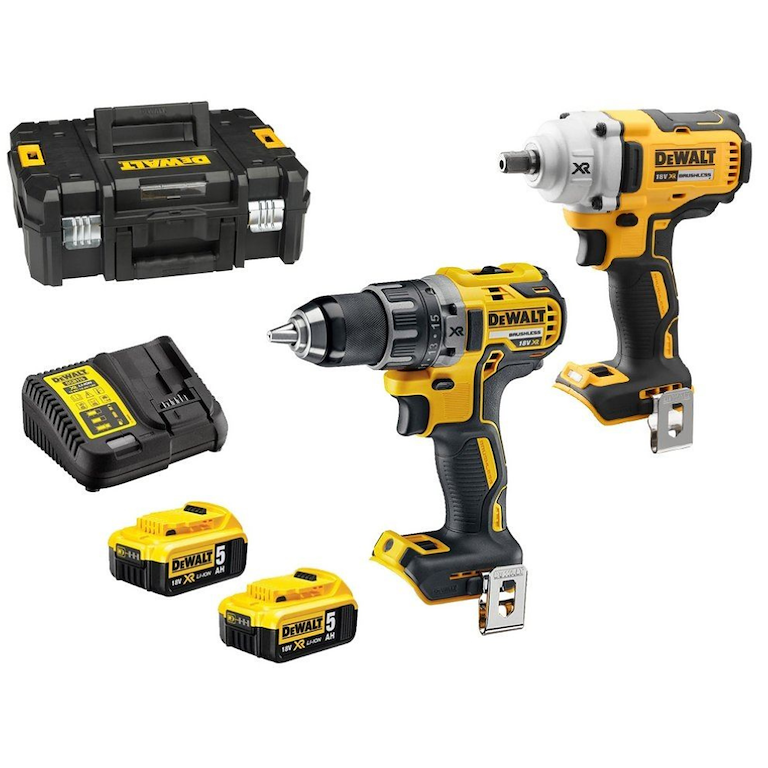 DeWalt Set akumulatorskih bušilica DCD791 + DCF894 + 2 x baterija 18V/5Ah + punjač + kofer, DCK2077P2T