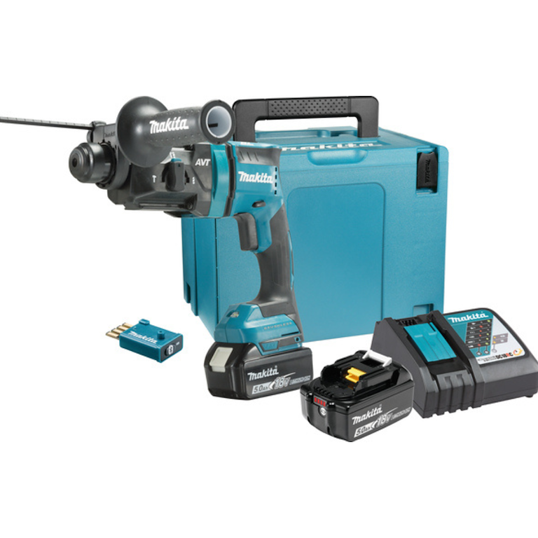 Makita Aku. bušilica-čekić 18V+DC18RC+2 x BL1850B sa bežičnom jedinicom za automatski start, DHR182RTJU