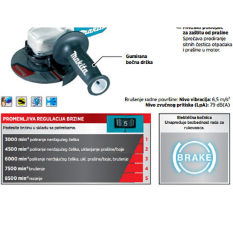 Makita Akumulatorska ugaona brusilica 18V SOLO, DGA514ZU