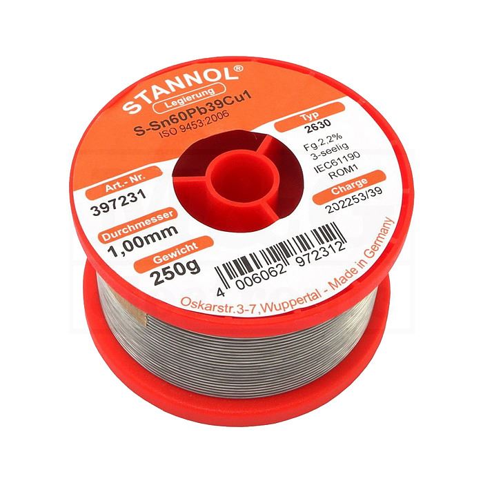 Stannol Žica za lemljenje Tinol punjena 1mm 250gr Sn60/Pb39/Cu1, sn60pb39cu1250