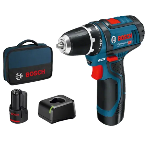 Bosch GSR 12V-15 Akumulatorska bušilica-odvrtač u torbi, 2x2.0Ah