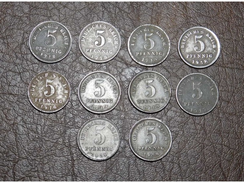 Deutsches Reich 5 pfennig - 10 razlicitih kovanica