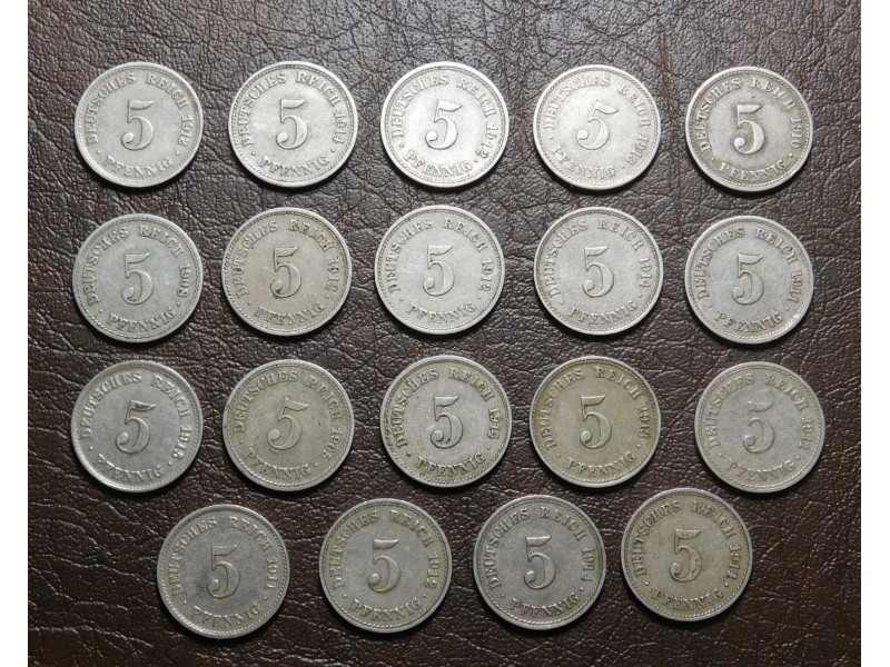 Deutsches Reich 5 pfennig - 19 razlicitih kovanica