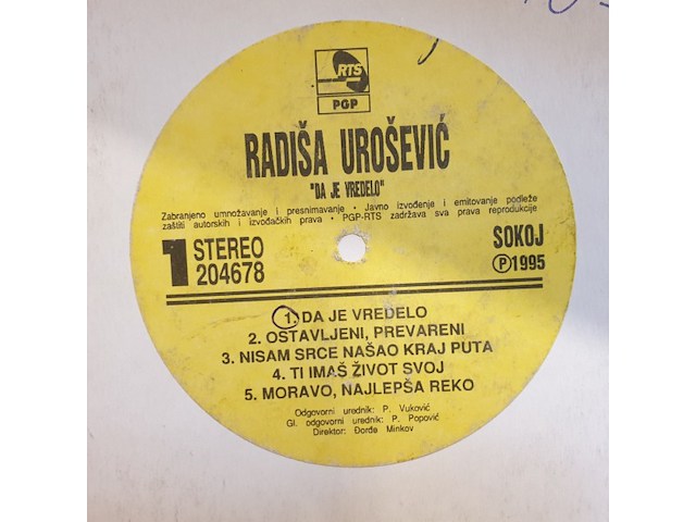 Radiša Urošević ‎– Da Je Vredelo, PROMO LP