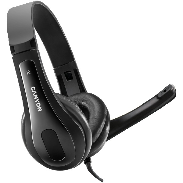 CANYON CHSU-1 basic PC headset with microphone, USB plug, leather pads, Flat cable length 2.0m, 160*60*160mm, 0.13kg, Black; ( CNS-CHSU1B )