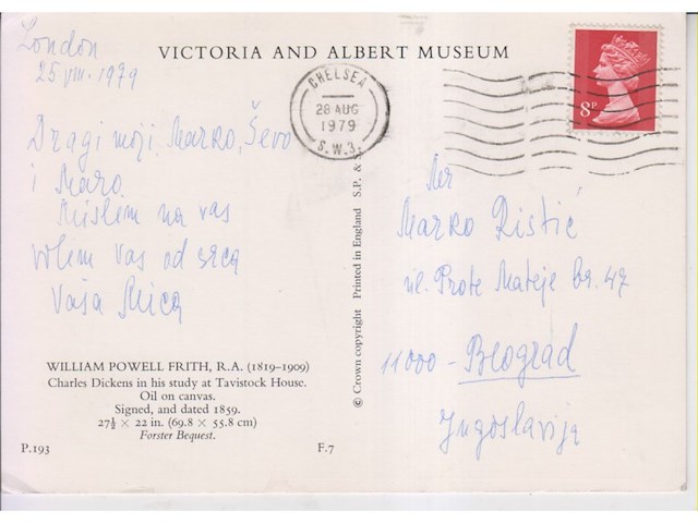 MARKO RISTIĆ razglednica iz Engleske, 1979. - kolekcion