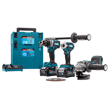 Makita XGT komplet - akumulatorska bušilica-odvijač XGT 40V + akumulatorski udarni odvijač 1/4" 210Nm XGT 40V + akumulatorska ugaona brusilica 125mm XGT 40V + punjač + 2 baterije + 2 kofera DK0125G301