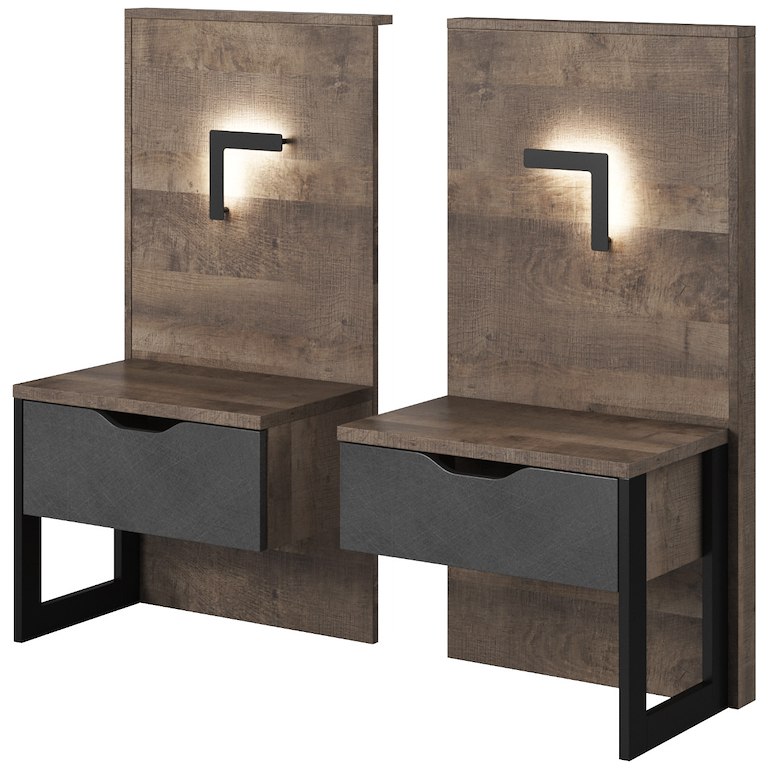 Arden nocni ormaric set 2 komada sa rasvetom 51,6x36,5x100 tamno natural / grafitno siva