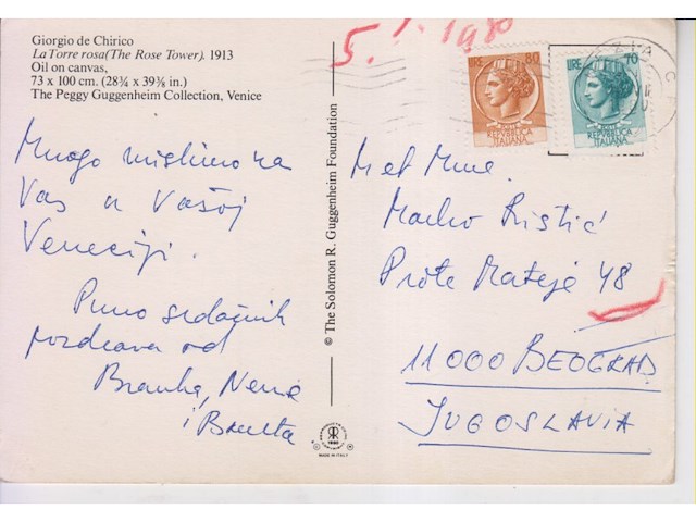 MARKO RISTIĆ razglednica iz Venecije, 1980. - kolekcioN