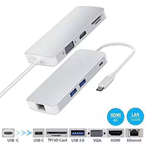 Adapter-konverter USB Tip C 3.1 na VGA/HDMI/4xUSB 3.0/SD/Type C/LAN Linkom