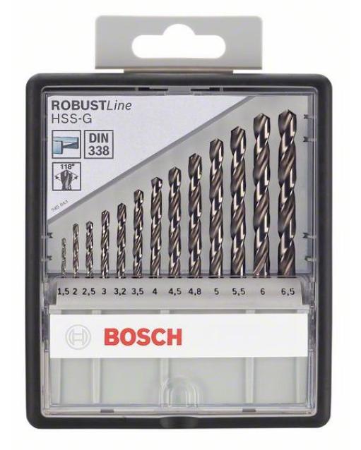 Bosch 13-delni Robust Line set burgija za metal HSS-G, 118° 1,5, 2, 2,5, 3, 3,2, 3,5, 4, 4,5, 4,8, 5, 5,5, 6, 6,5 mm, 118°