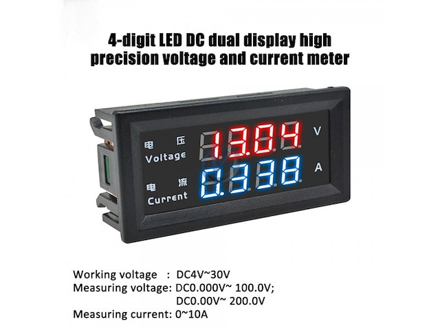 LED Voltmetar - Ampermetar 0-200V, 0-10A 4 Decimale.