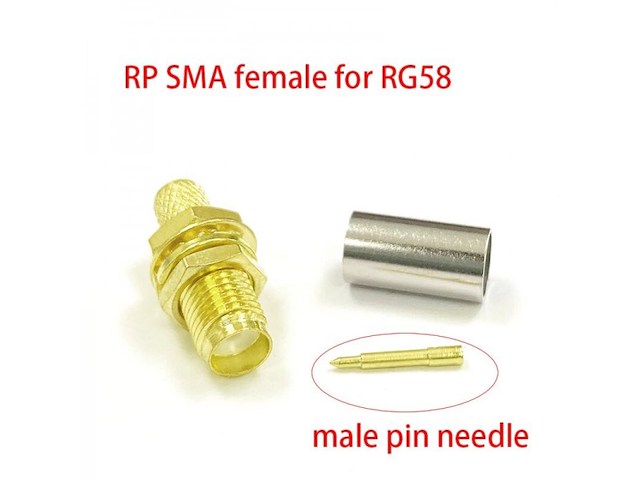 RP-SMA konektor zenski za kabal RG58, RG142, RG400 (RP