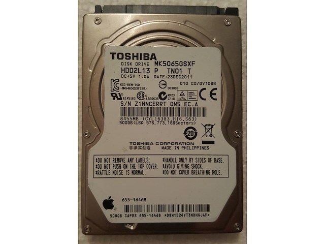 Apple TOSHIBA MK5065GSXF 500Gb Hard Disk za Laptop
