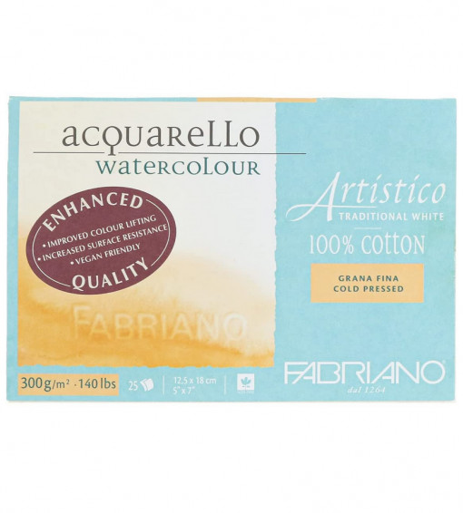 Blok Watercolour Artistico traditional white 12,5x18cm 25L 300g (cold pressed/grana fina) Fabriano 19011218