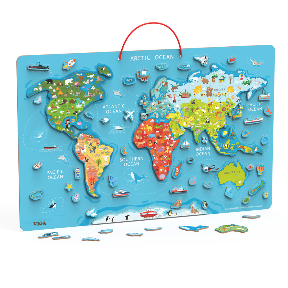 Viga Drvena magnetna puzzle mapa sveta/piši briši tabla